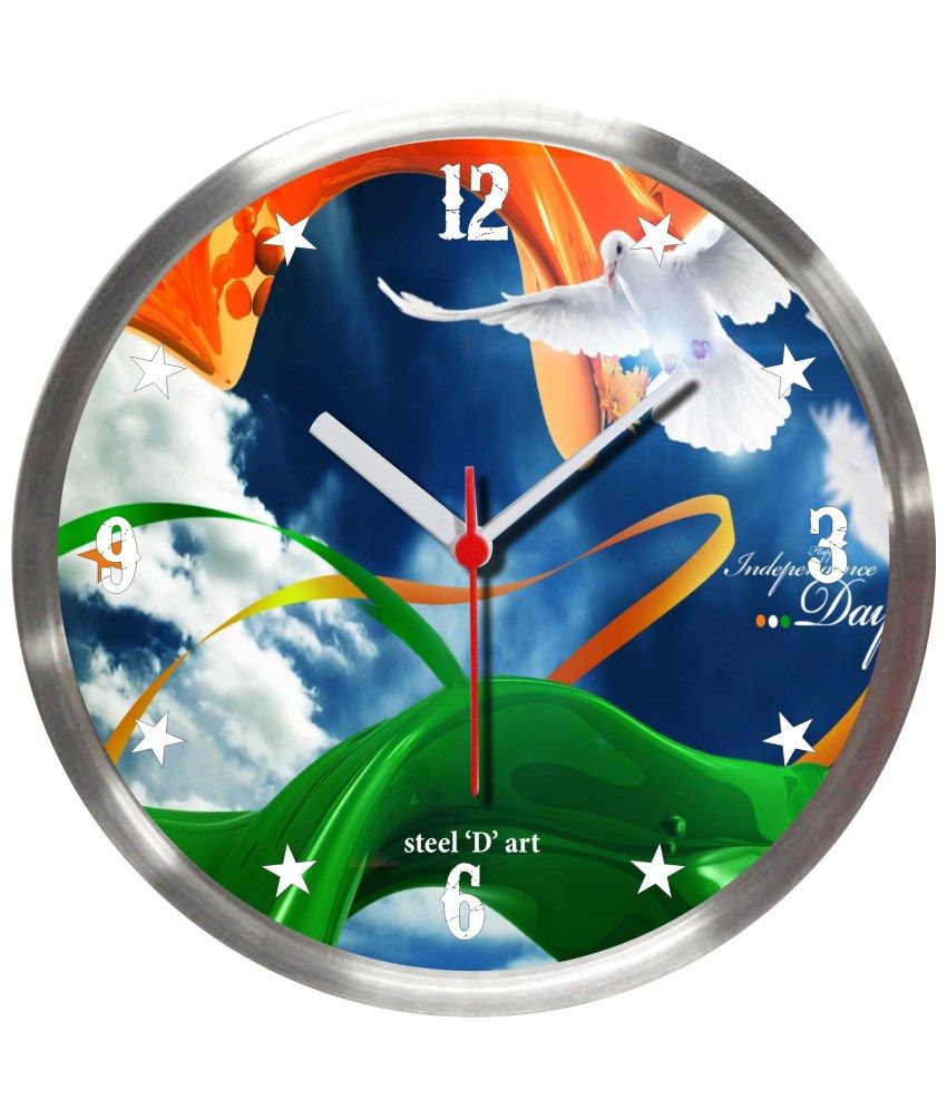 Steel D Art Indian Tricolor Wall Clock Printed With Acrylic Sheet: Buy ...