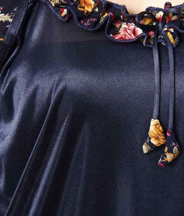 Buy Affair Midnight Blue Poly-Cotton Full Length Nighty Online at Best ...