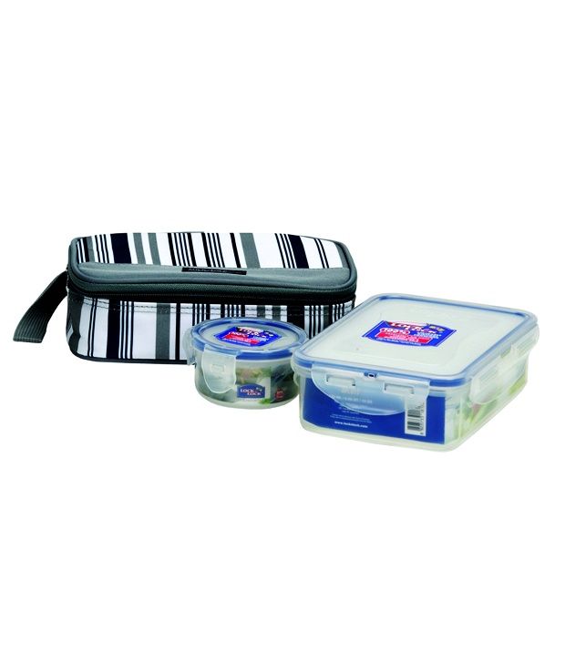 Lock & Lock Lunch Box Set With Striped Grey Bag: Buy Online at Best ...