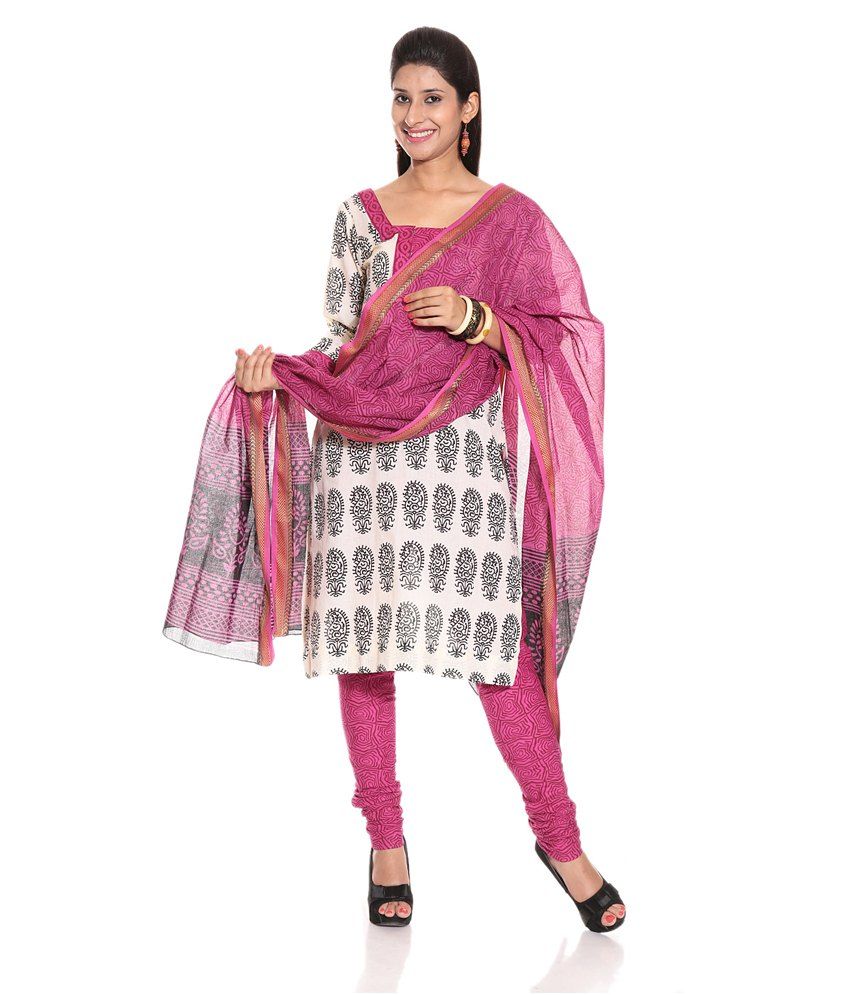 Desh Ki Mitti White Cotton Unstitched Dress Material - Buy Desh Ki ...