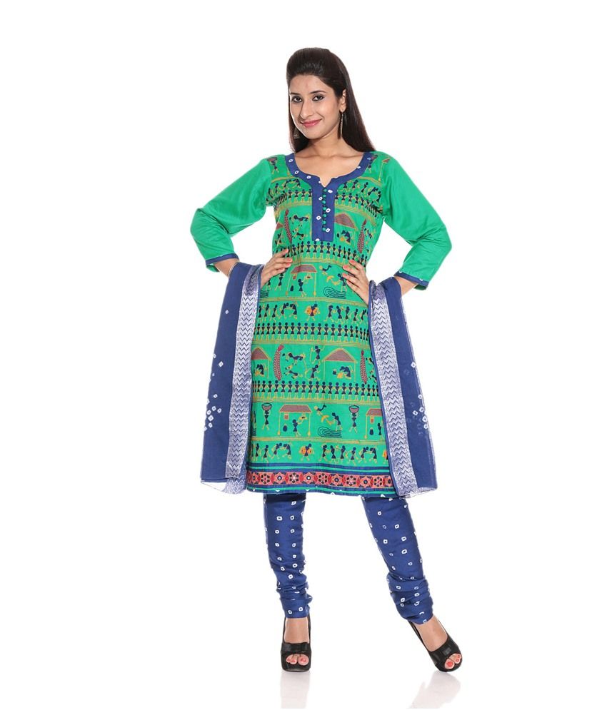 Desh Ki Mitti Green Cotton Unstitched Dress Material - Buy Desh Ki ...