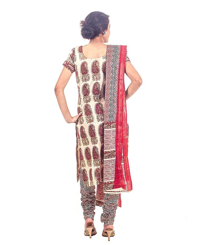 Desh Ki Mitti Maroon Cotton Unstitched Dress Material - Buy Desh Ki ...