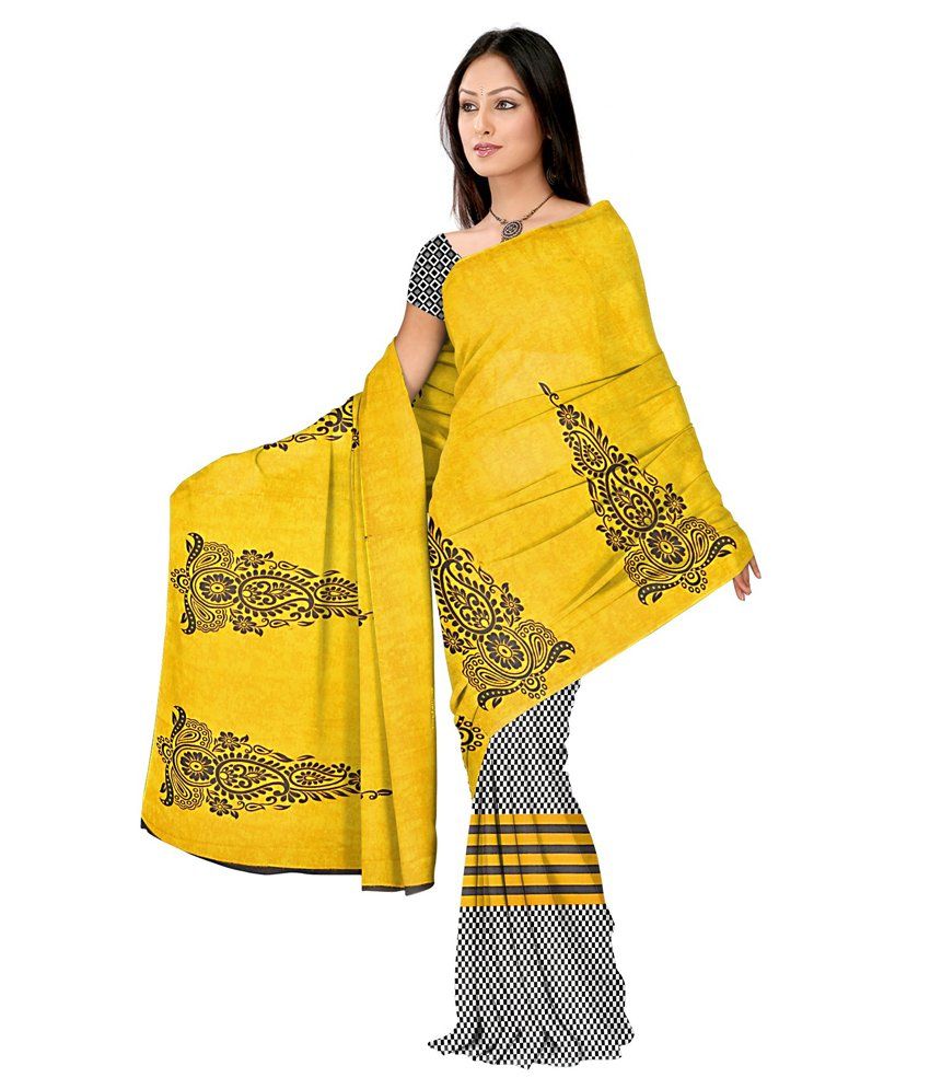 Durga Yellow Colour Lungi Dance Faux Georgette Printed Saree - Buy ...