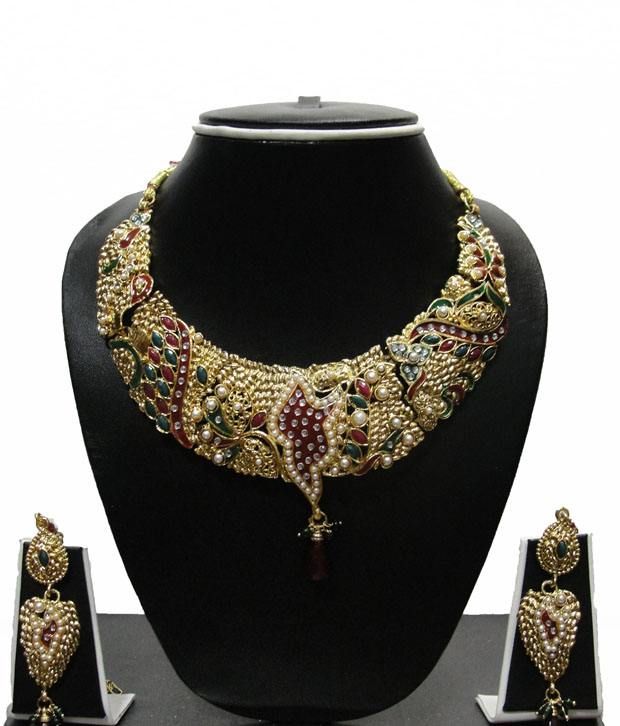 Zaveri Pearls Traditional Antique Goldtone Necklace Set Buy Zaveri
