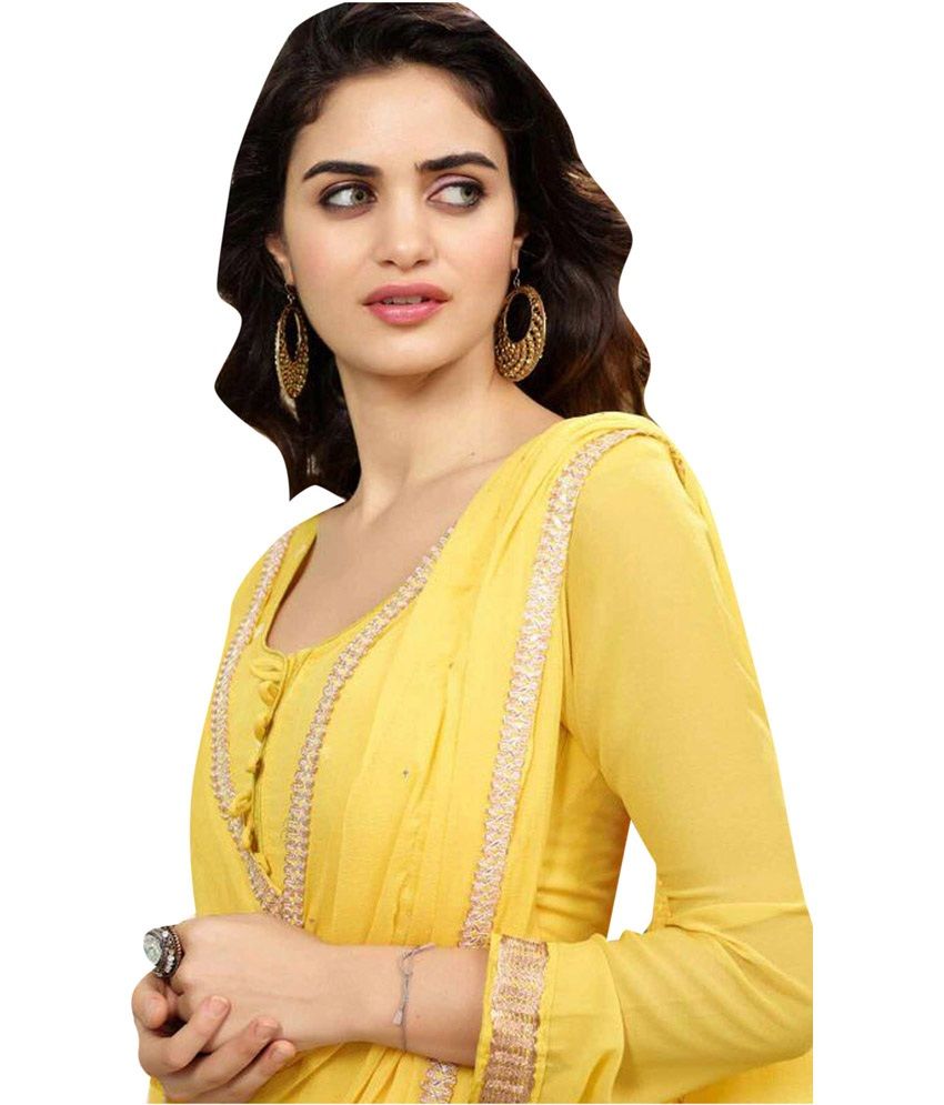 Shree Shyam India Yellow Georgette Unstitched Dress Material - Buy ...