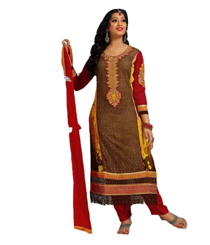 Shree Bazaar Yellow Semi-Stitched Georgette Dress Material With Chiffon ...