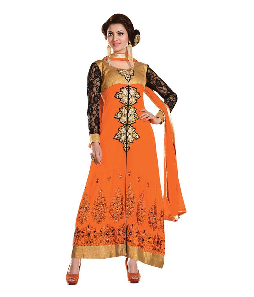 Desi Look Orange Pure Georgette Embroidered Semi-Stitched Anarkali ... Desi Look Orange Pure Georgette Embroidered Semi-Stitched Anarkali ...