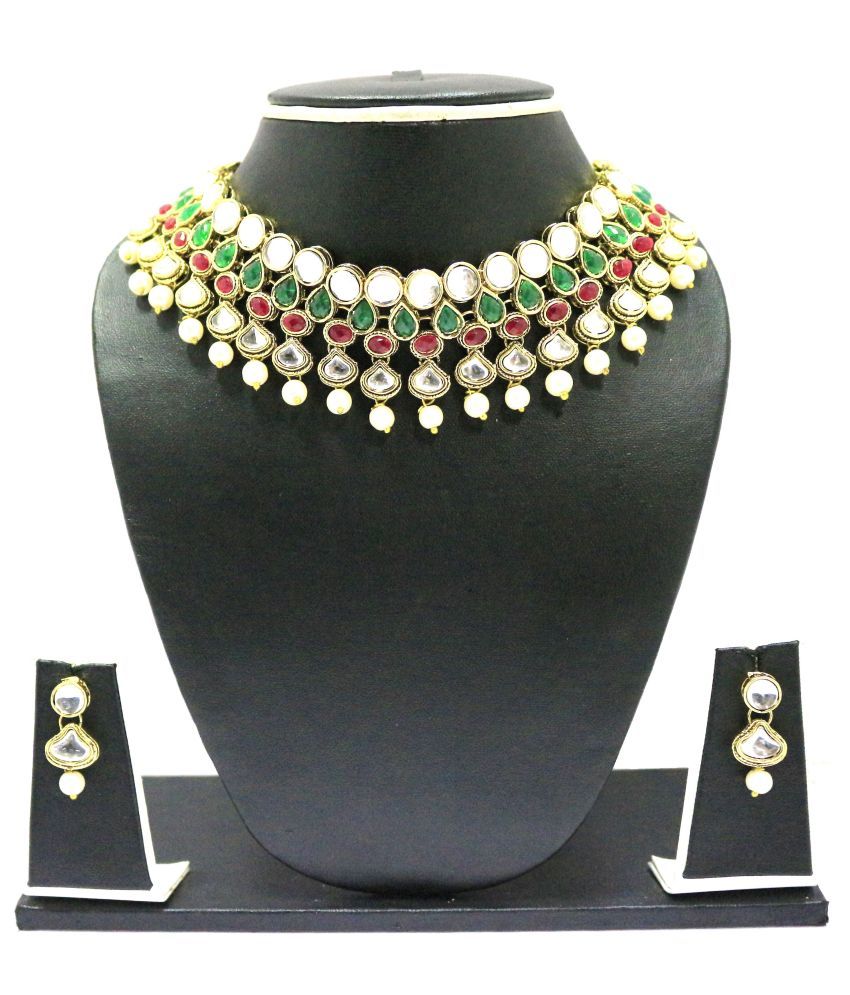 Zaveri Pearls Green Alloy Contemporary Necklace Set Buy Zaveri Pearls