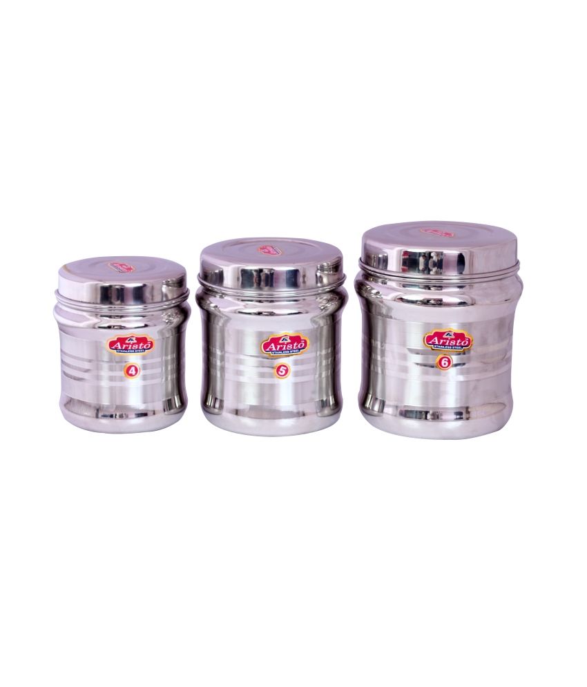 Aristo Steel Storage Container 3 Pcs Jar Sets 800ml-1350ml VR609: Buy ...