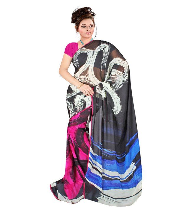Jay Maa Ambey Creation Multi Faux Georgette Printed Saree With Blouse ...