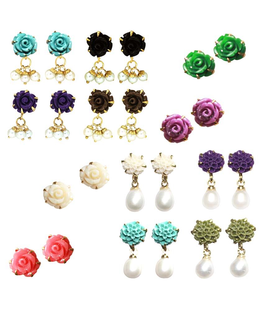 Prisha Pearls Studded Multicolor Earrings - Pair of 12 - Buy Prisha ... Prisha Pearls Studded Multicolor Earrings - Pair of 12 - Buy Prisha ...
