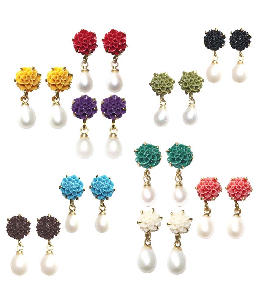 Prisha Pearls Studded Multicolor Earrings - Pair of 10 - Buy Prisha ... Prisha Pearls Studded Multicolor Earrings - Pair of 10 - Buy Prisha ...