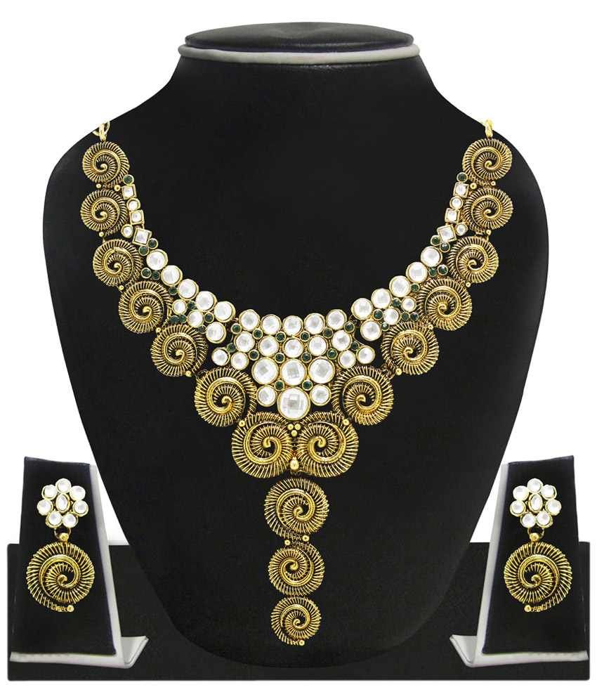 Zaveri Pearls Multicolour Antique Traditional Designer Necklace Set