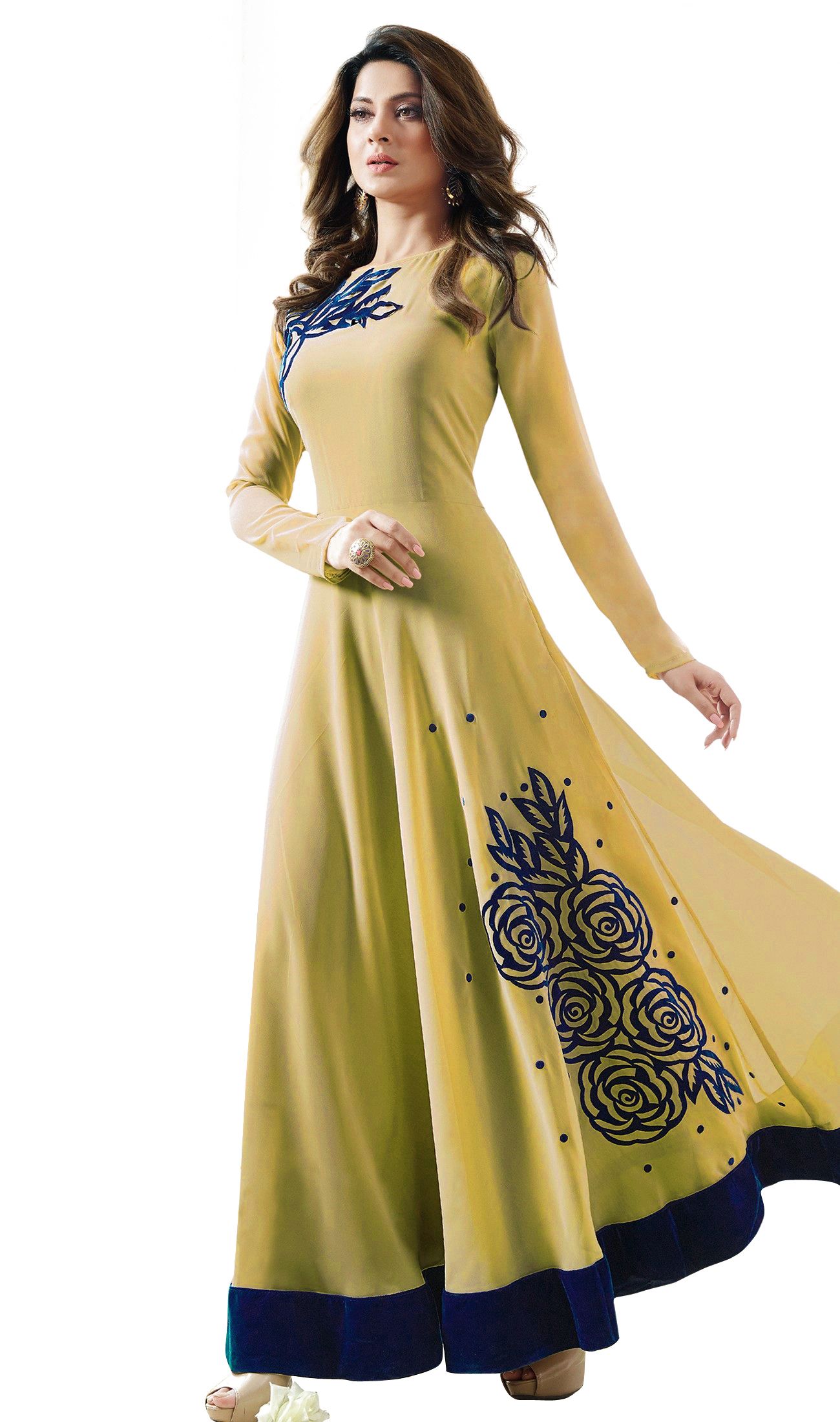 Infotech Brown and Beige Georgette Anarkali Gown Semi-Stitched Suit ...
