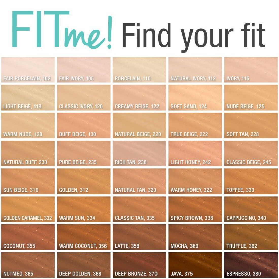 Maybelline Fit Me Colour Chart