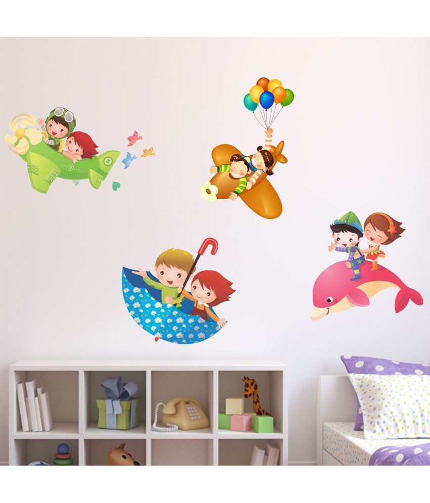 WallStick Happy kids Cartoon Characters Cartoon Characters PVC Sticker ...