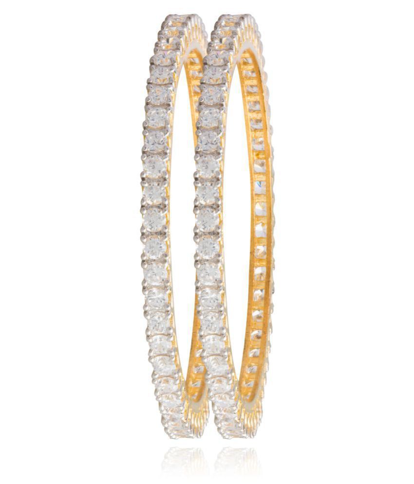 Shining Jewel 24k Gold Plated American Diamond Cz Solitaire Bangles For