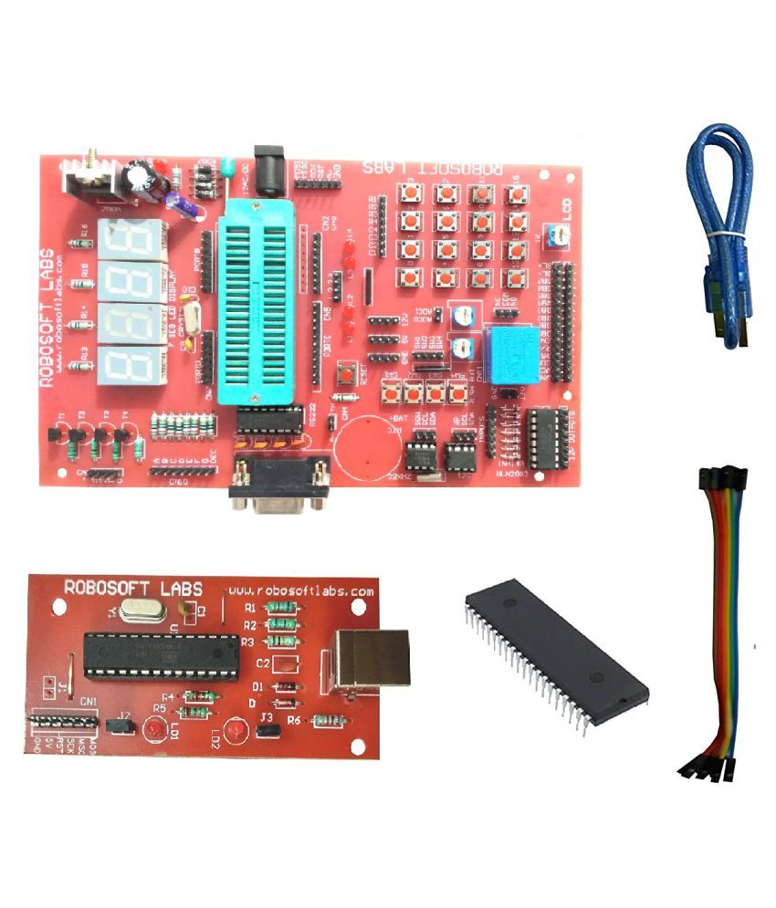 Robosoft Labs Avr 40pin Development Board With Atmega32 Max232 Rtc At24c32 Uln2003 Ic And