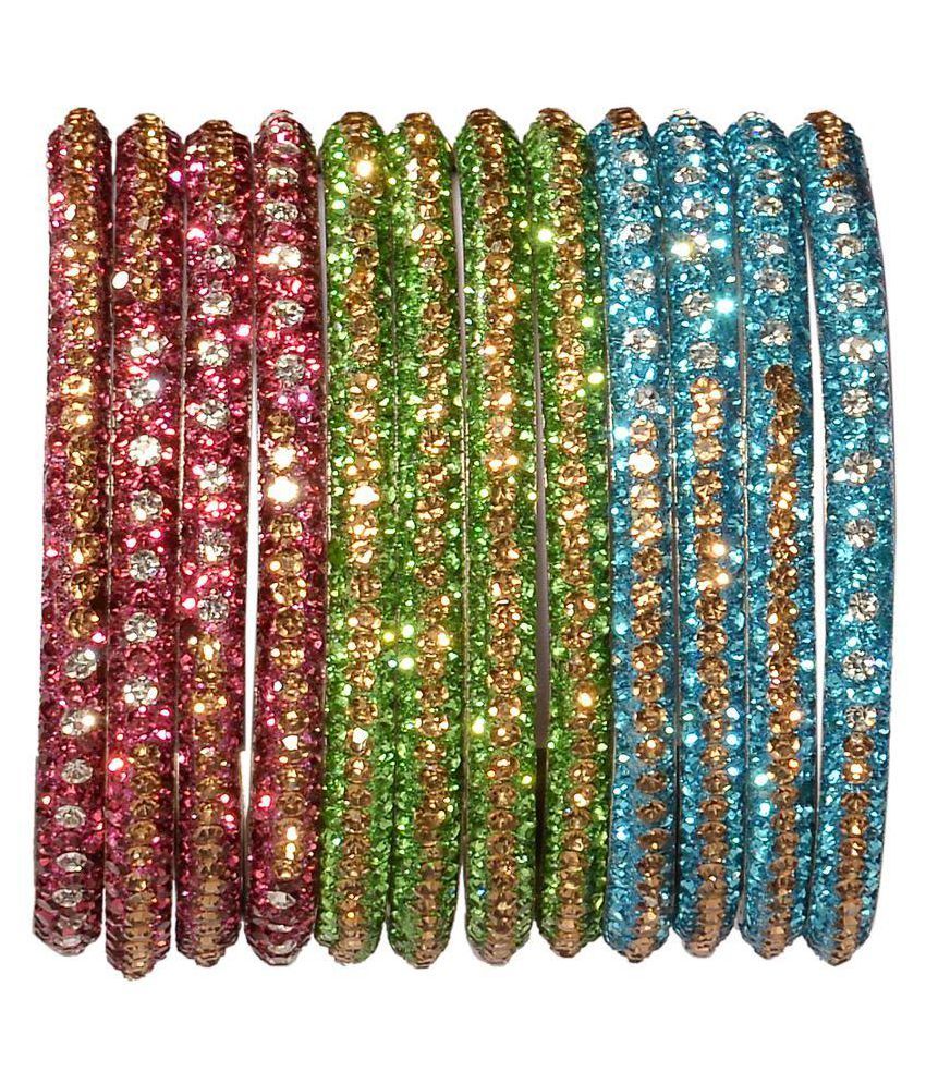 Traditional Multi Color Stone Bangle Combo Pack with Fancy Design for ...