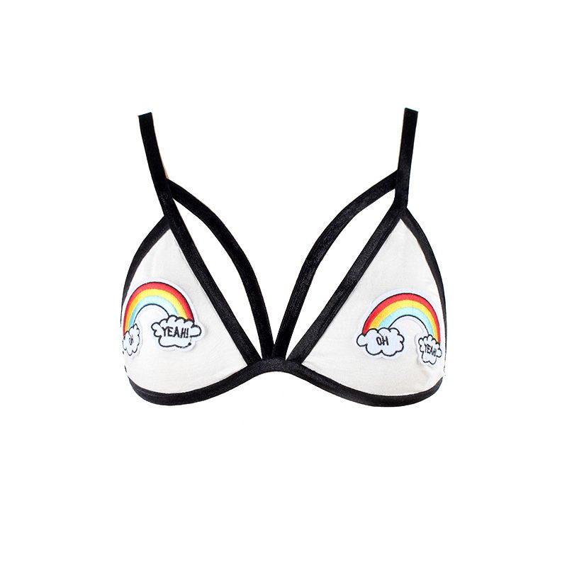 Cocoshope Sexy Women Lingerie Bra Cute Rainbow Print Bandage Cutout Bralette Erotic Underwear
