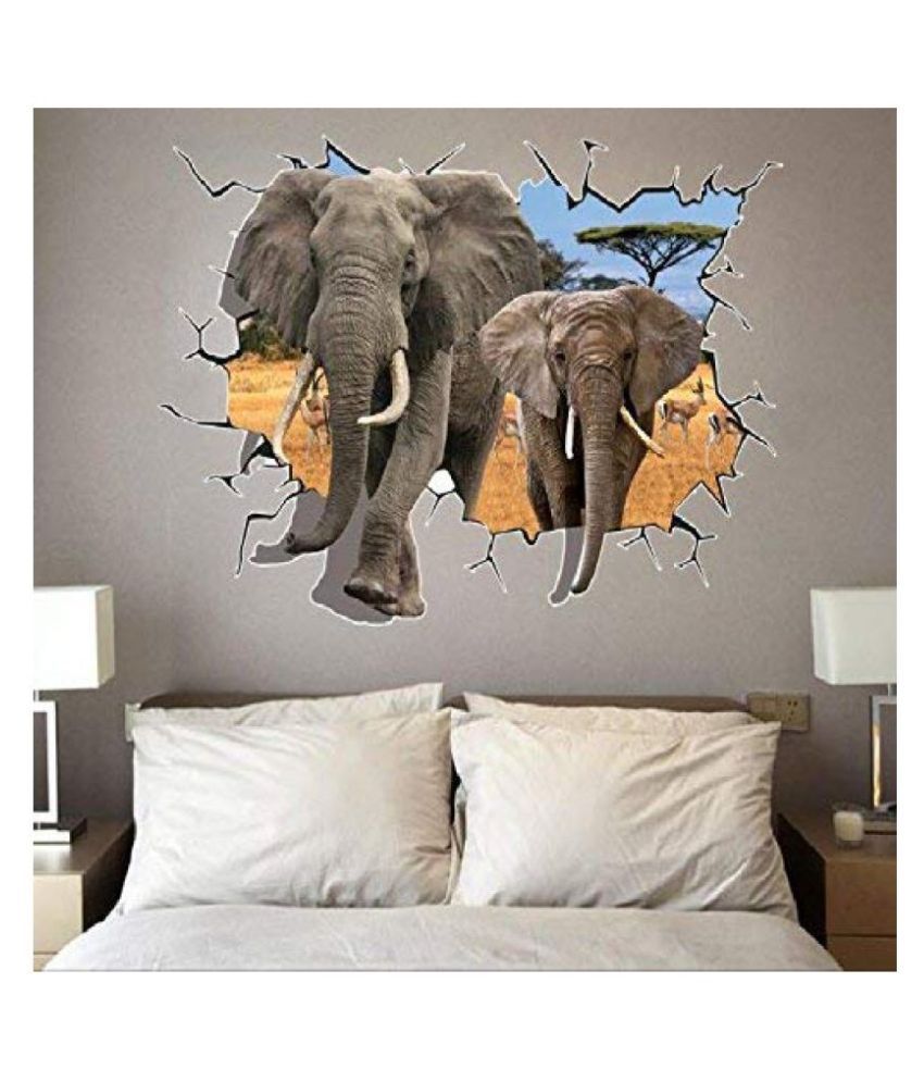 TYSM Elephant 3D Wall Sticker Decal Animals 3D Sticker ( 100 x 70 cms ...