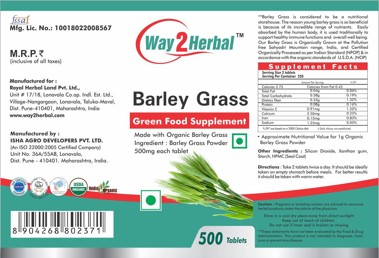 Way2Herbal Barley Grass Tablets 500 no.s Pack of 2: Buy Way2Herbal ...