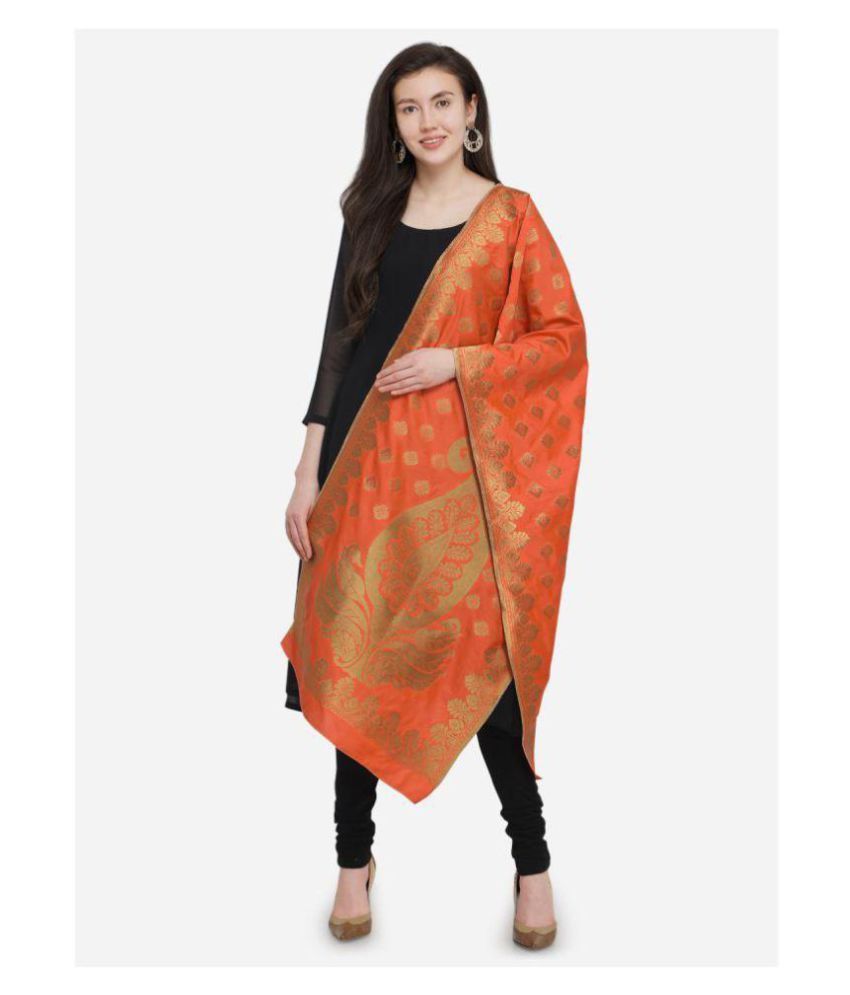 Mf Orange Banarasi Silk Dupatta Price In India Buy Mf Orange Banarasi