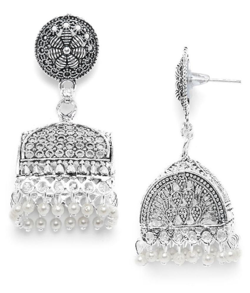 Zerokaata Oxidized Silver Jhumkas With Pearls Buy Zerokaata Oxidized
