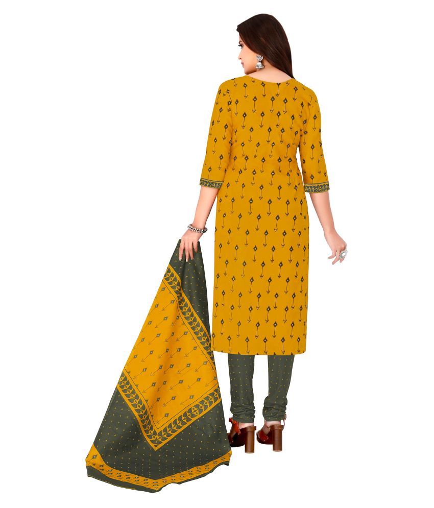 shree jeenmata collection Yellow Cotton Unstitched Dress Material - Buy ...
