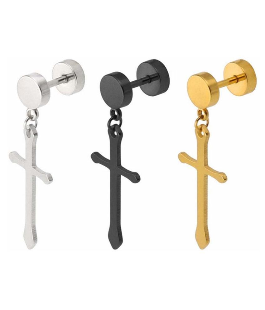 Jesus Cross Piercing Multicolor Stainless Steel Huggie Earrings For Men ...