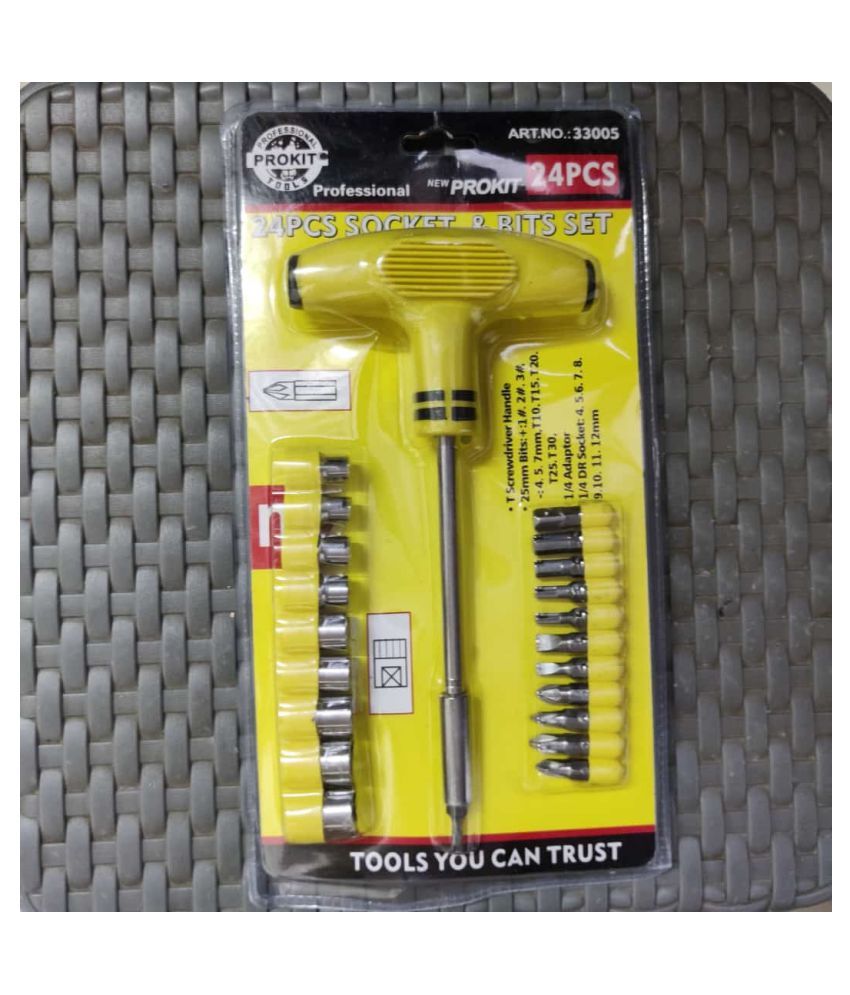 24 pcs T Shape Screwdriver Set Batch Head Ratchet Pawl Socket Spanner ...