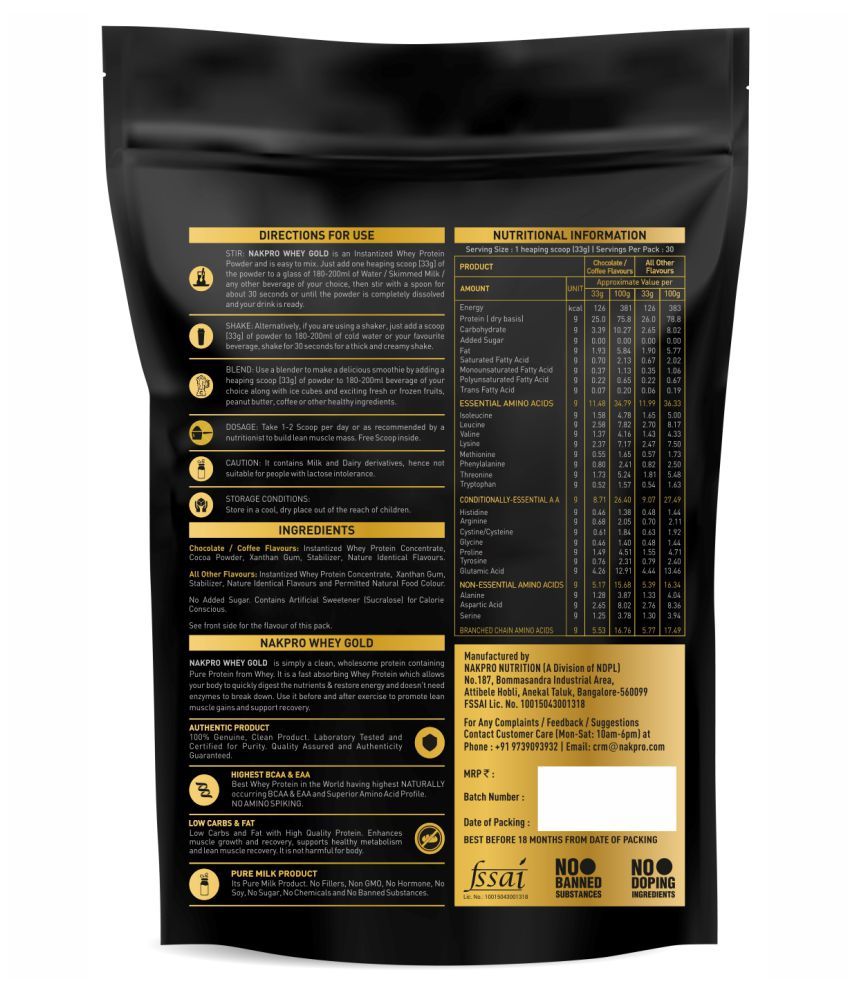 Nakpro GOLD 100% Whey Protein Concentrate Whey Protein Powder (2 kg ...