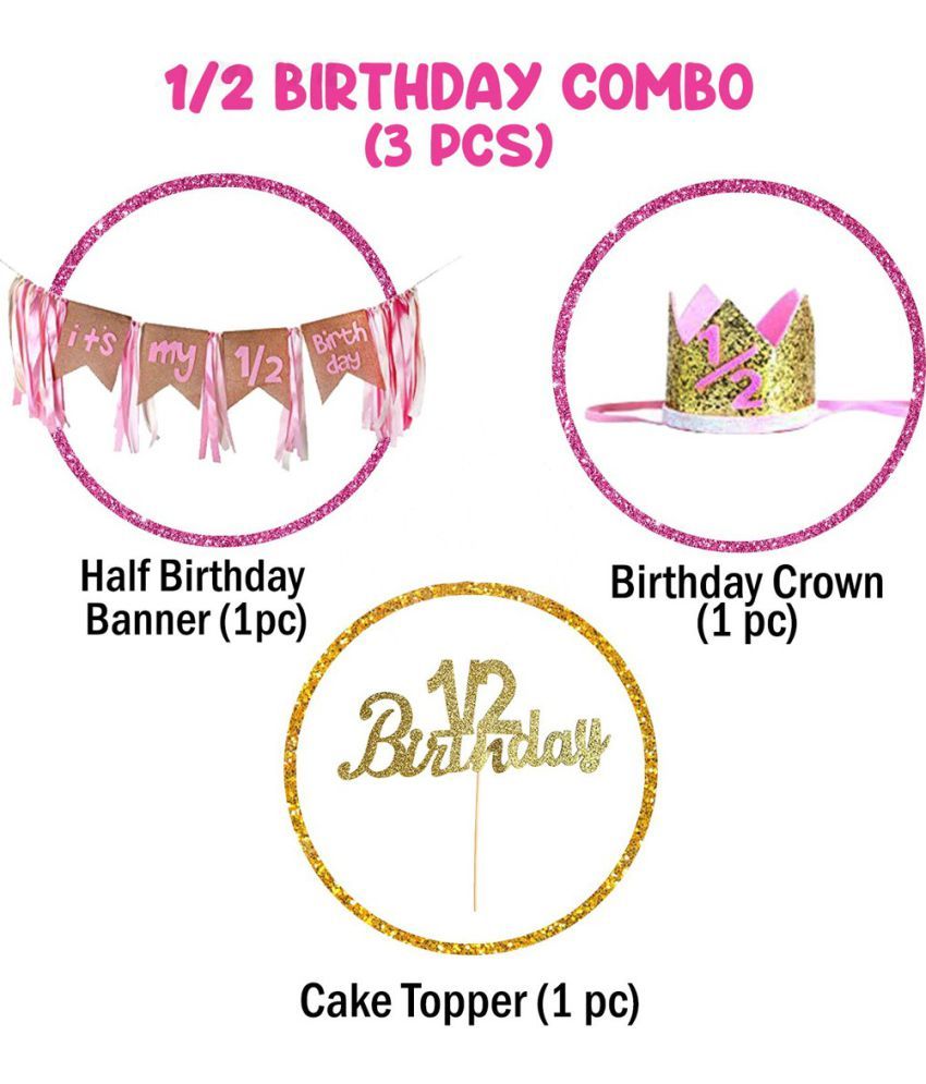 Party Propz Half Birthday Decoration For Baby Girl 3Pcs Items Set For party-propz-half-birthday-decoration-for-baby-girl-3pcs-items-set-for
